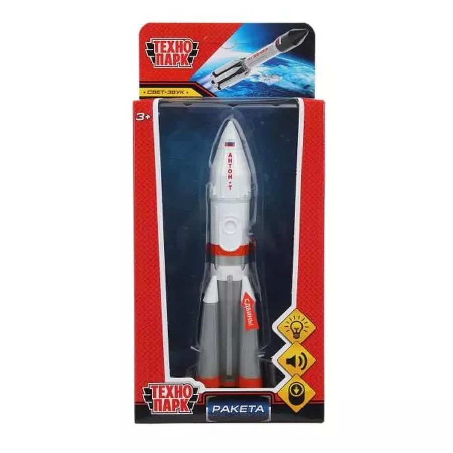 Космическая ракета модель металл, свет, звук, 18 см, люк Технопарк ROCKET-18SL-WHGY бело-серый