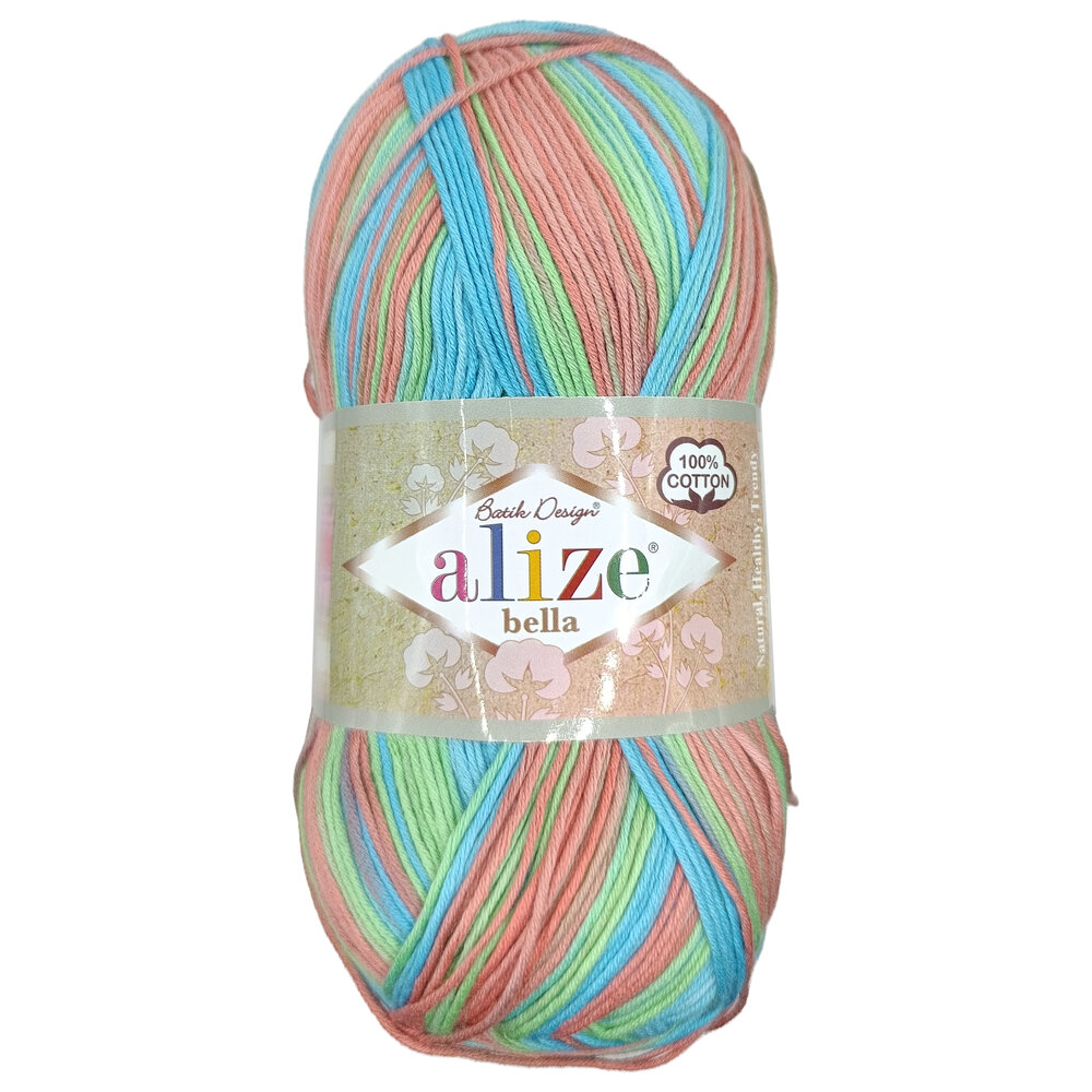 Пряжа для вязания Alize Bella batik 8097 бирюза терракот 100 гр/360 м 100% хлопок
