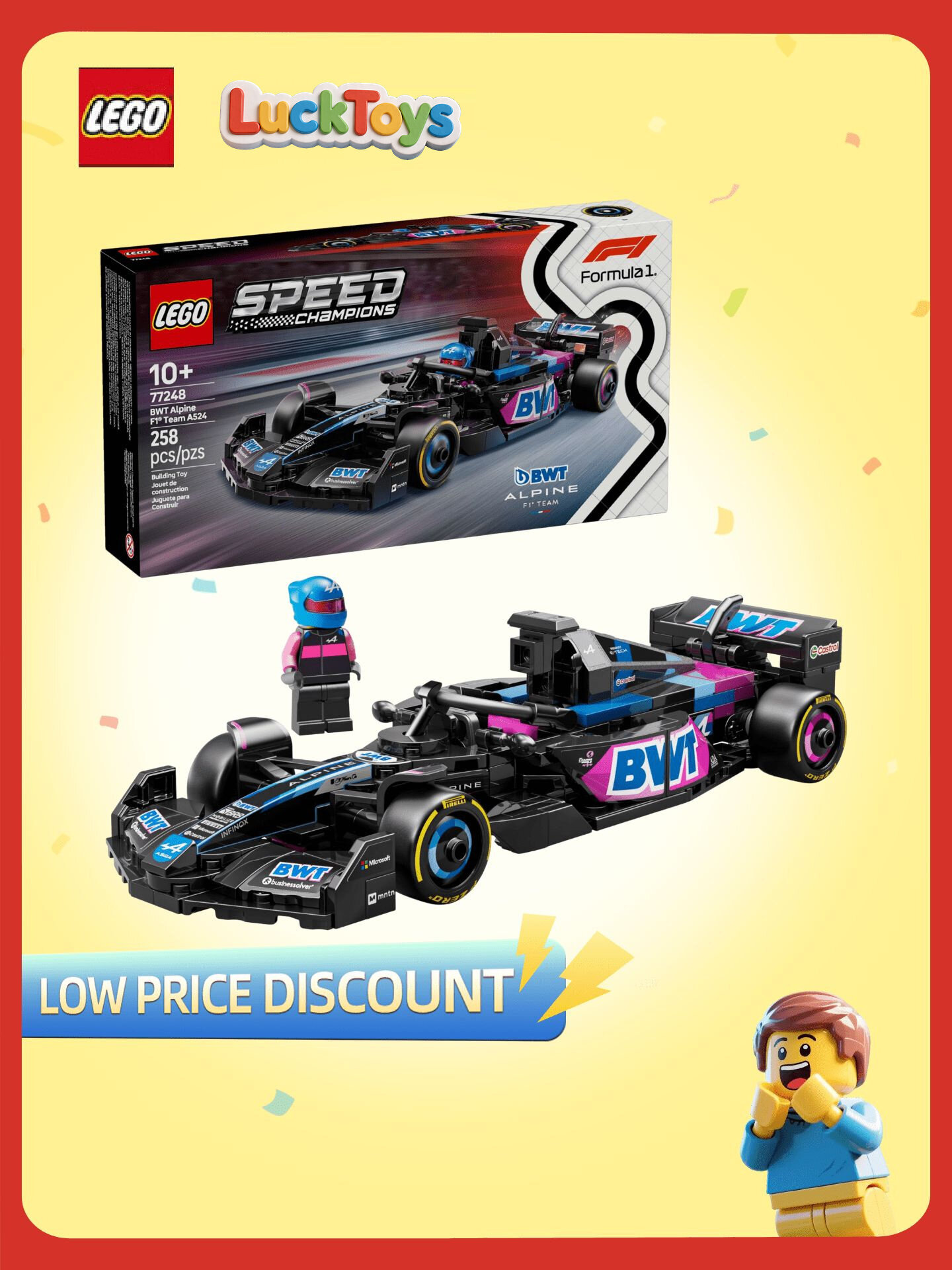 Конструктор LEGO SPEED CHAMPIONS Formula 1 BWT Alpine Team A524 258 детали, возраст 10+, 77248