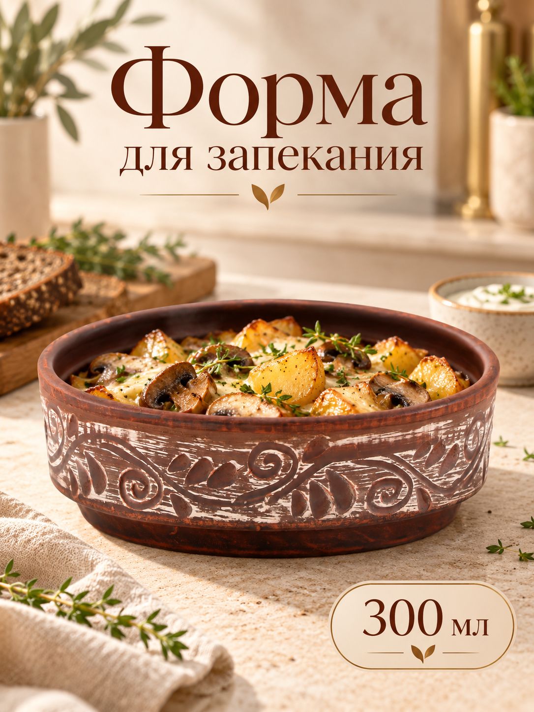 Форма для запекания "Ангоб", объем 300 мл, размер 12х12х4 см, красная глина