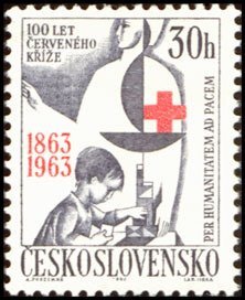 (1963-035) Марка Чехословакия "Красный Крест" 100-летие международного Общества Красного Креста I