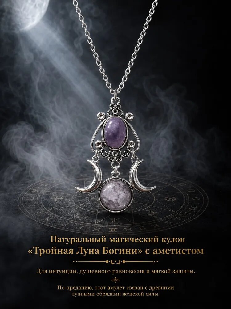 Талисман Оберег/Волшебное ожерелье Богини Луны из натурального аметиста