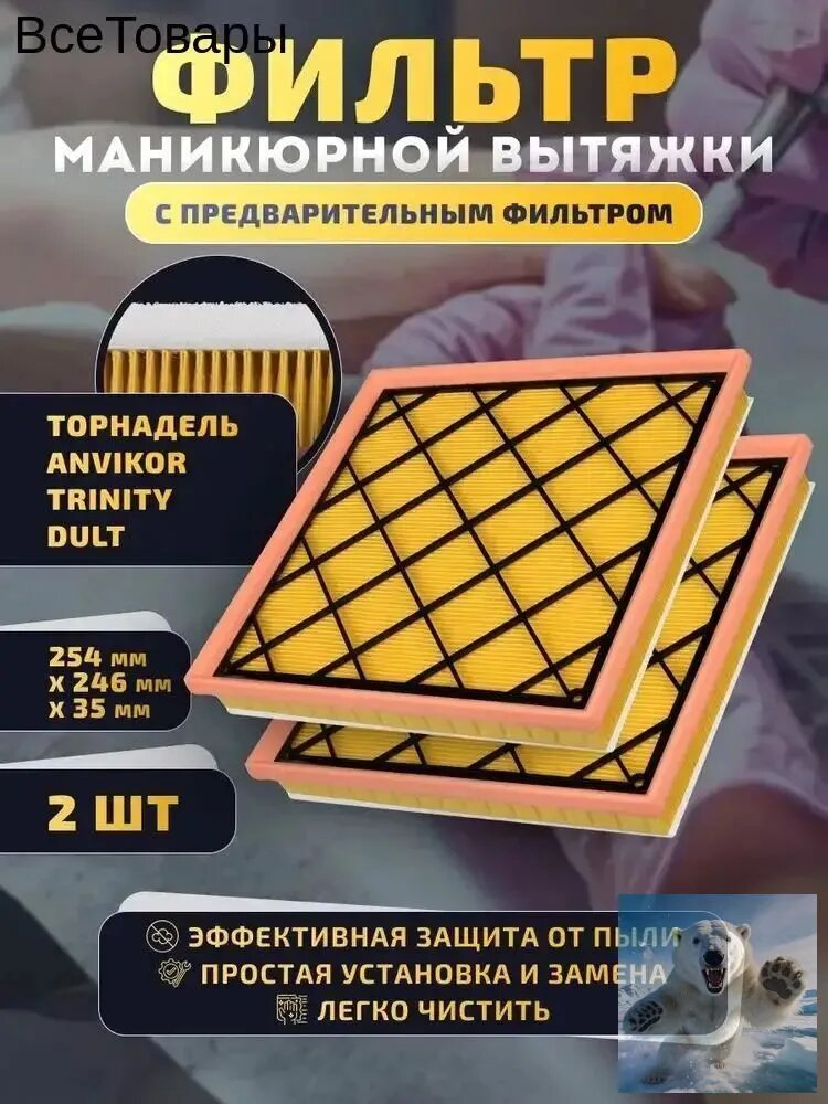 Предфильтр для маникюрной вытяжки 2 шт, совместимость с Dult, Tornadel, Triniti, Anvikor