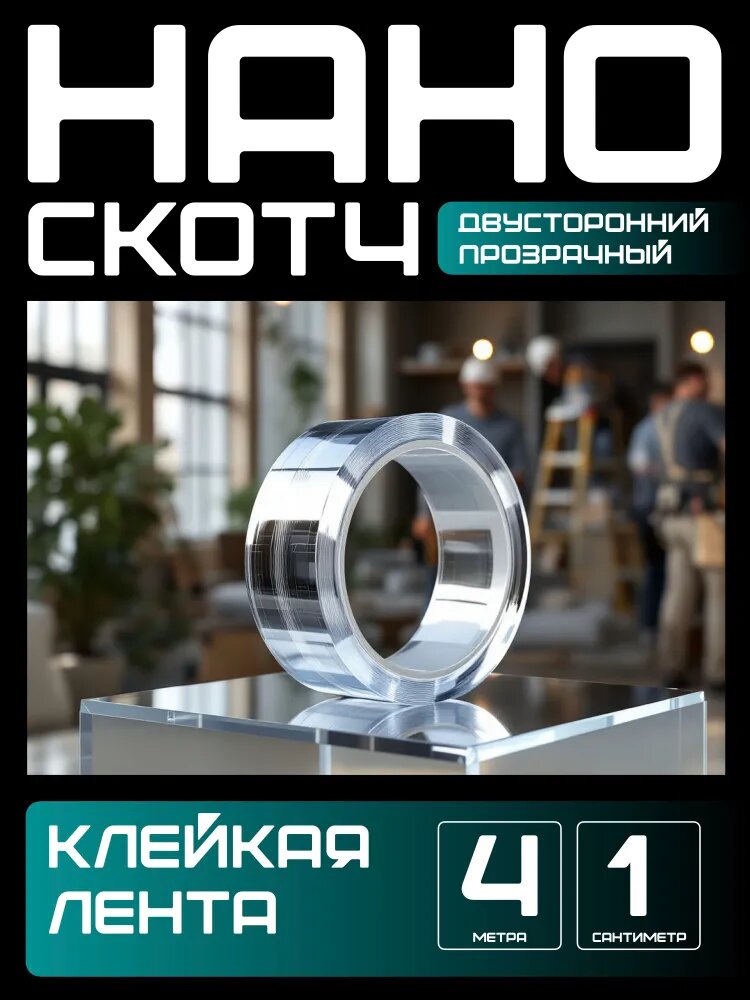 4м-1см нано лента двусторонняя прозрачная клейкая. Скотч водостойкий, многоразовый, крепкий, строительный, автомобильный. Легкий монтаж надежное крепление без сверления. для авто.