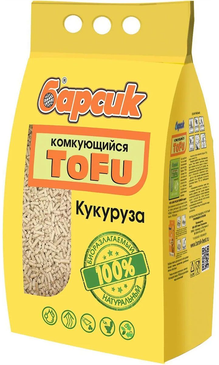 Барсик TOFU кукуруза наполнитель комкующийся для туалета кошек (15 л)
