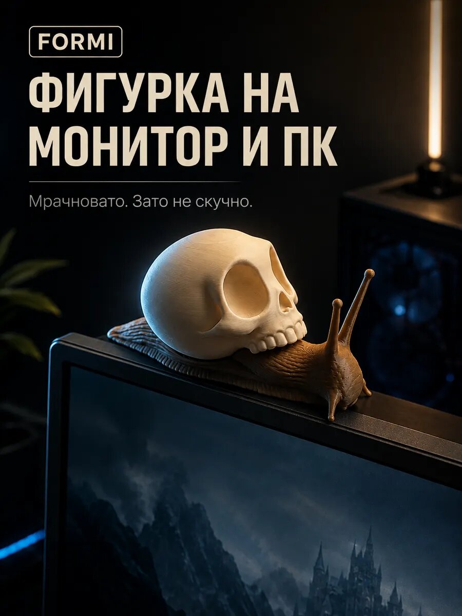 Фигурка-статуэтка на монитор и корпус ПК Череп-Улитка