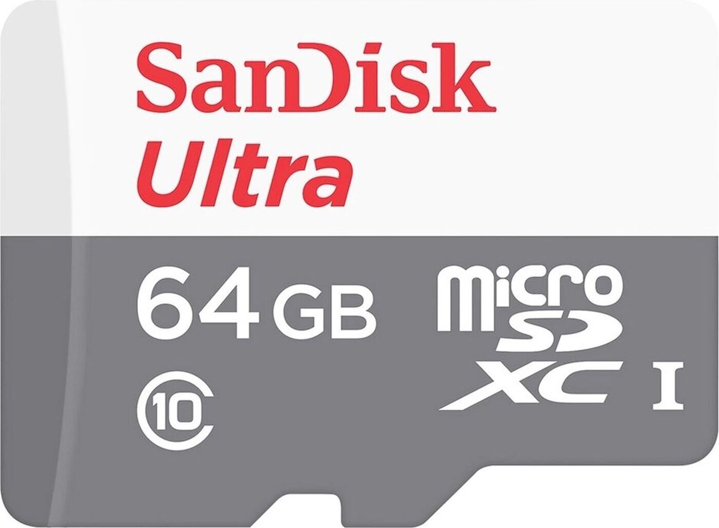 SanDisk 64 ГБ Карта памяти microSD Ultra (SDSQUNR-064G-GN3MN), Class 10, запись - 10 Мбайт/сек, чтение - 100 Мбайт/сек, Серый, без адаптера