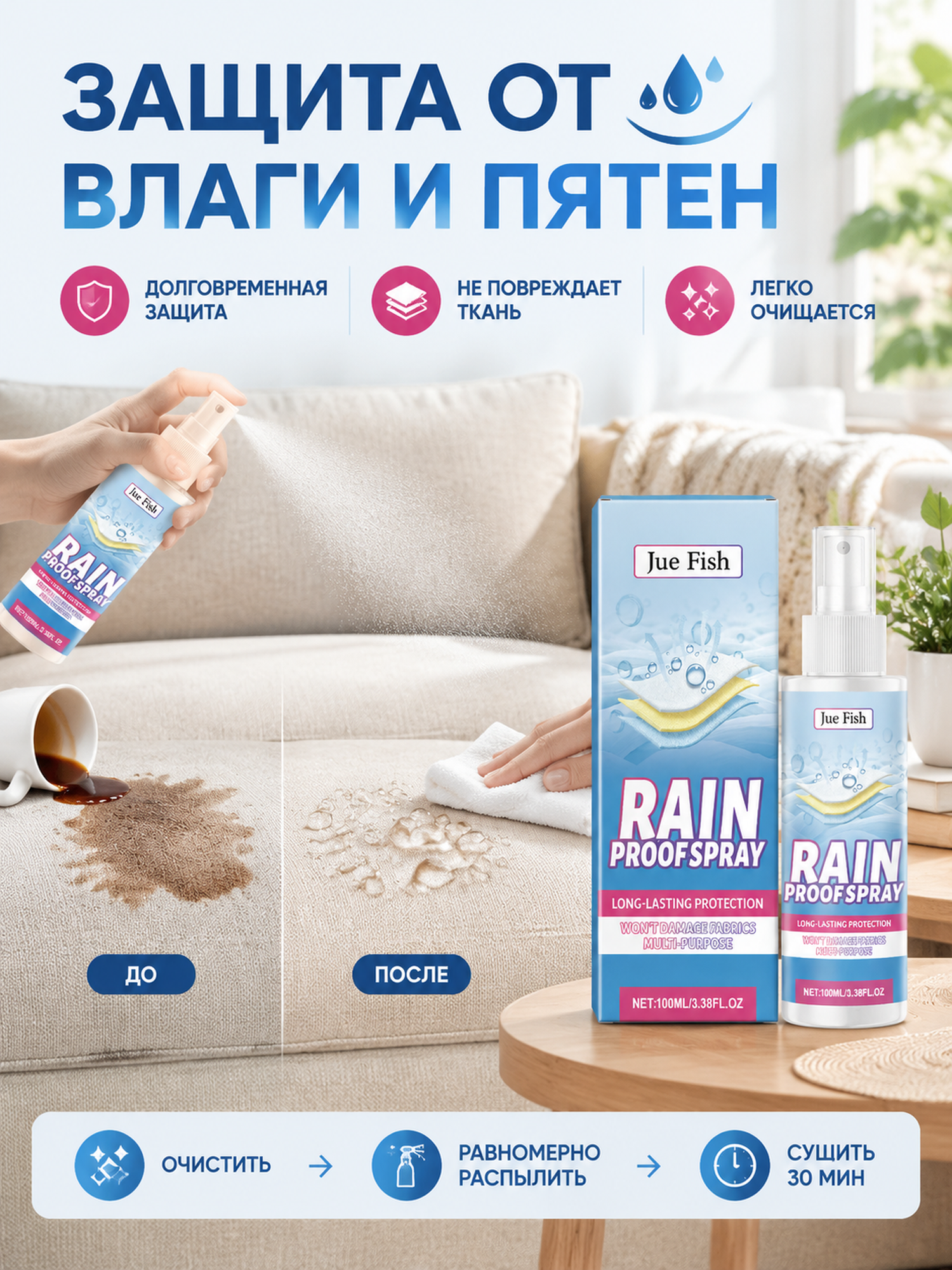 Спрей для текстиля от влаги водоотталкивающая пропитка для тканевых поверхностей