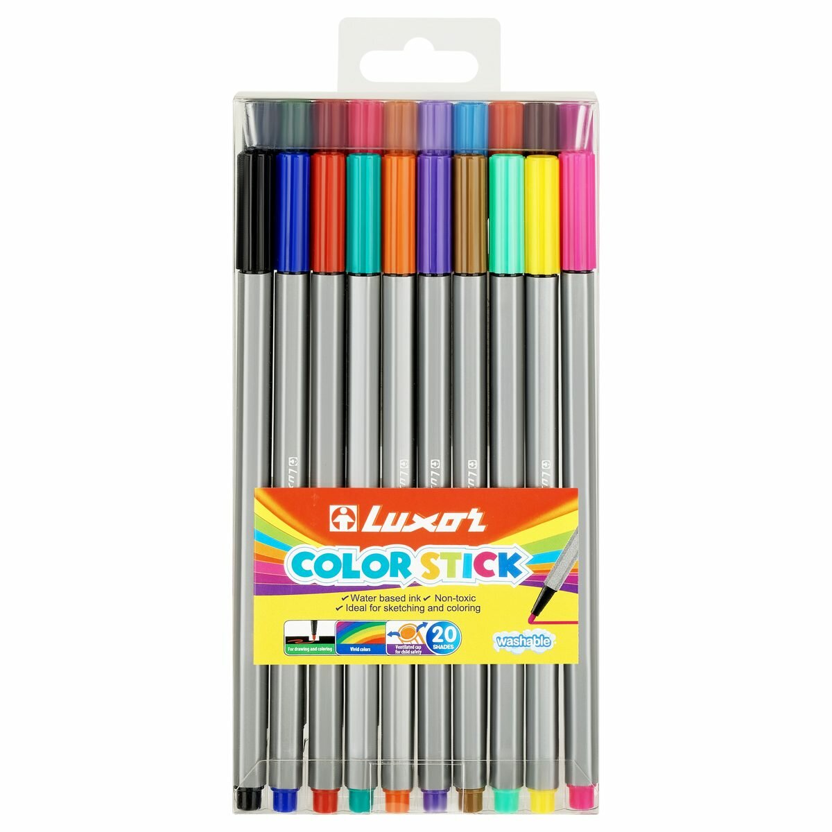 Набор фломастеров 20 цветов Luxor "Color Stick" (линия 2мм, смываемые, ПВХ, европодвес (6101А/20 ACT)