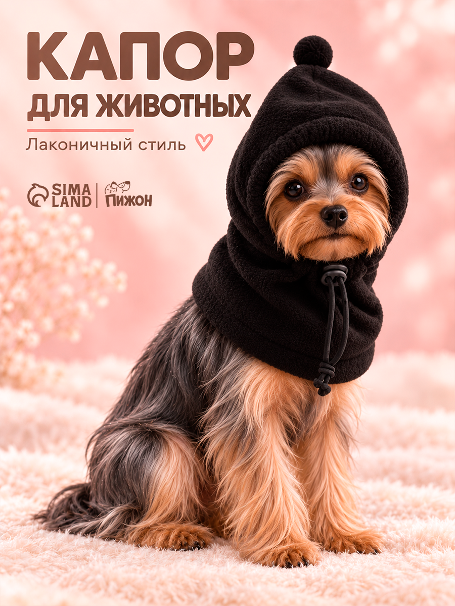 Капор для животных, размер L (высотка 28, обхват 21,5 см), чёрный
