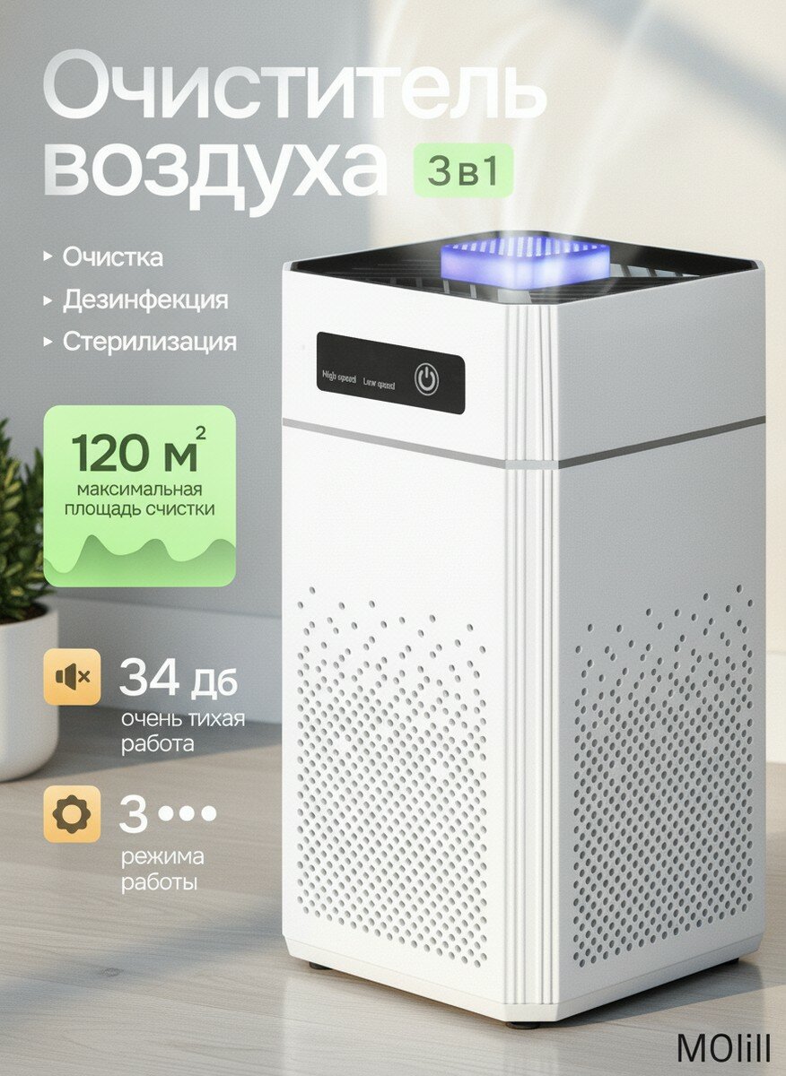 Мойка воздуха mzm-2026070956283350_mzr_10 компактная для дома и офиса, с фильтром H11, тихая работа