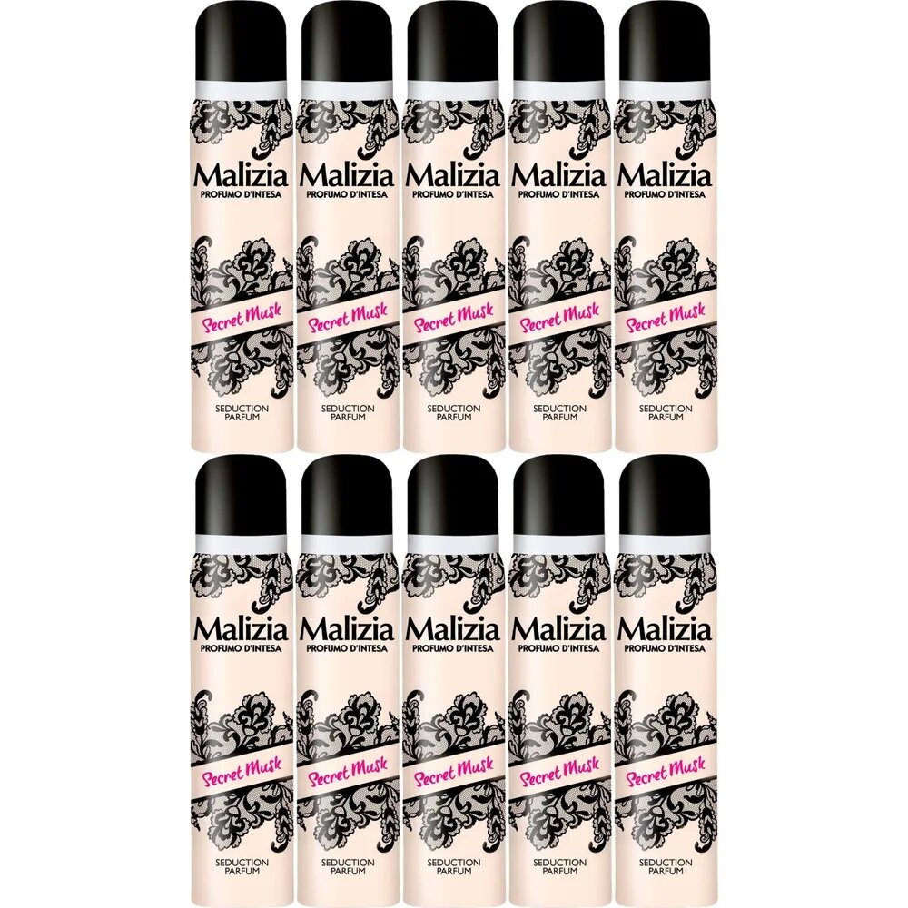 Дезодорант аэрозоль Malizia Secret Musk Защита от пота для женщин 100 мл, набор: 10 штук