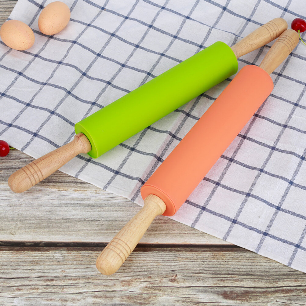 Silicone Rolling Pin With Wood Handle Для Приготовления Теста 48×5.5×5.5CM
