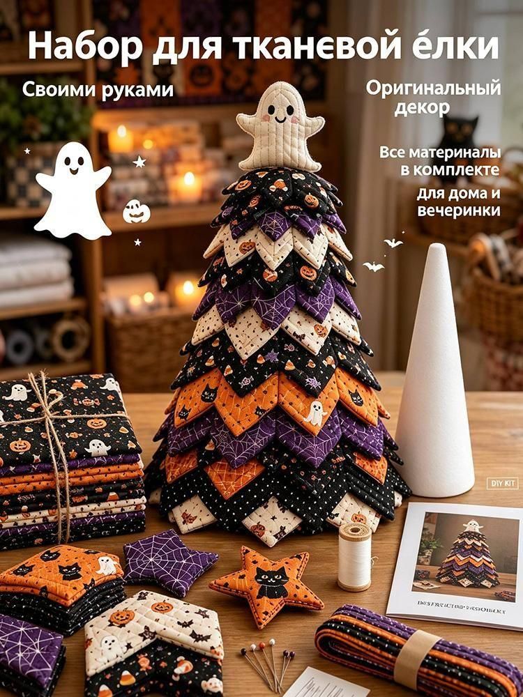 Набор для пошива лоскутной ёлки, DIY комплект рукоделия, новогодний настольный декор