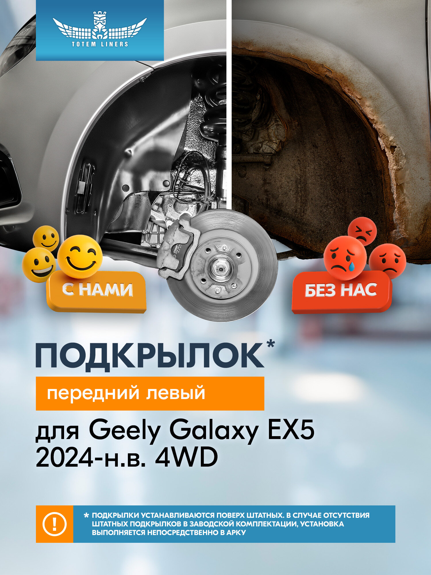 Подкрылок для Geely Galaxy EX5 2024-н. в. 4WD Totem Liners передний левый 1 шт. / Джили Гэлакси еикс5