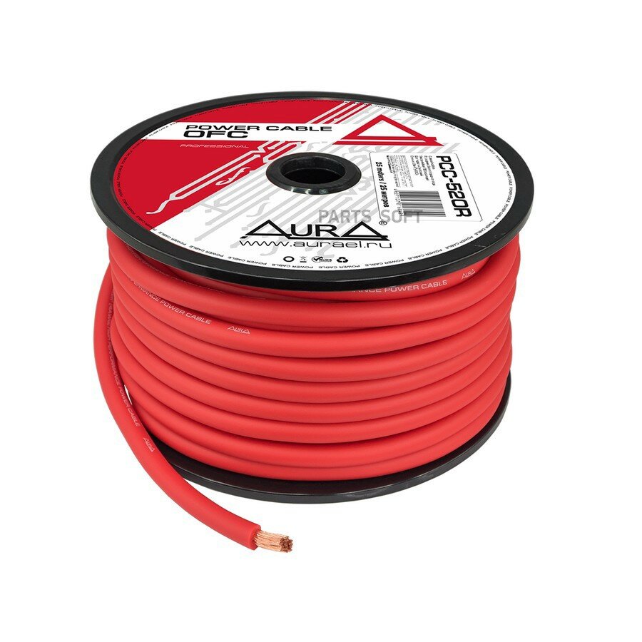 Кабель силовой, OFC, 4AWG20ММ2, 25МКАТУШКА, крас от официального дистрибьютора, AURA, артикул PCC520R