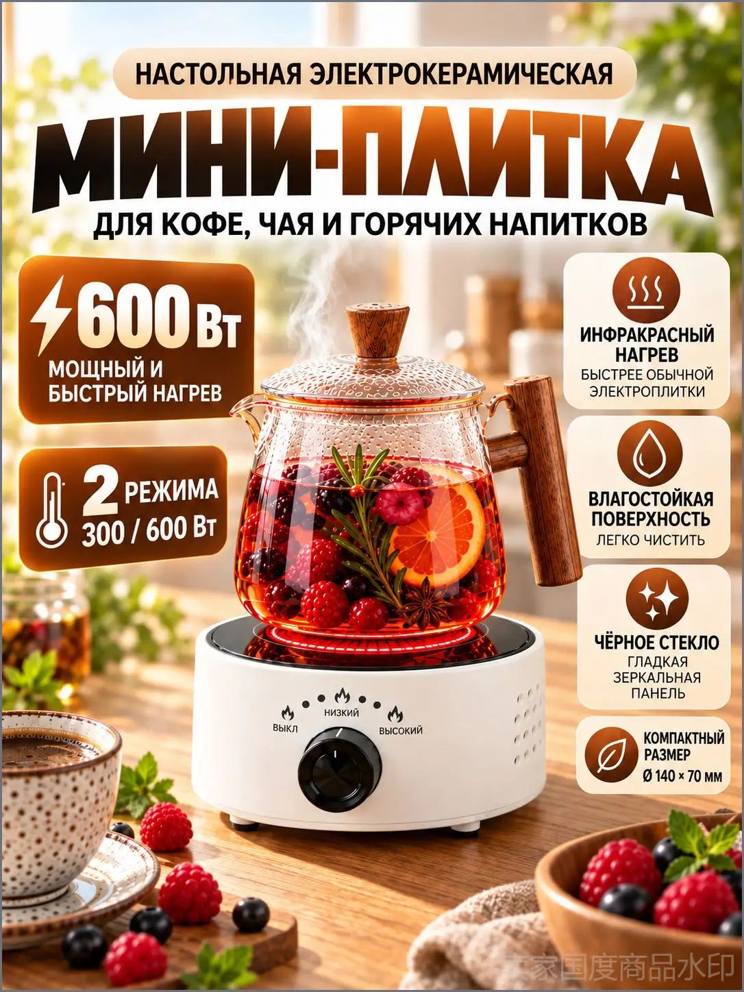 Электрическая настольная плита TTL1b, белый