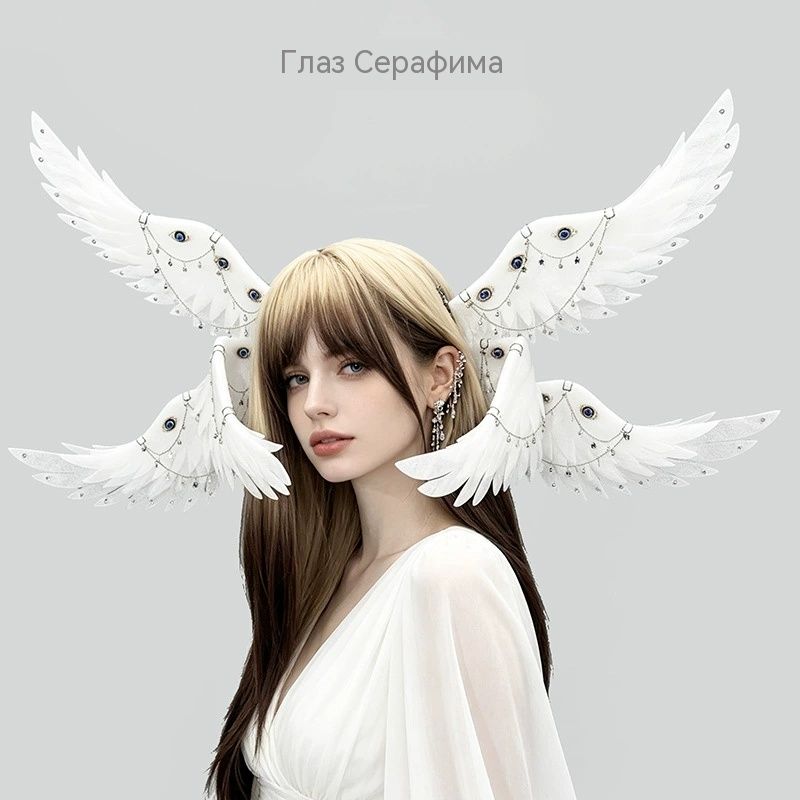Ободок с ушками-крыльями серафима, плюш, белый, 30 см