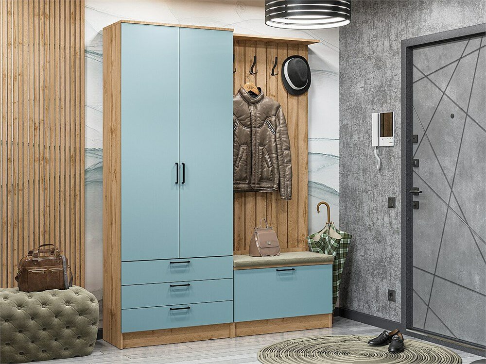 VVT Прихожая Стиль-03, каркас ЛДСП Дуб Вотан, фасад ЛДСП Grey-green In 2S, 2110*1600*380 Grey-green In 2S