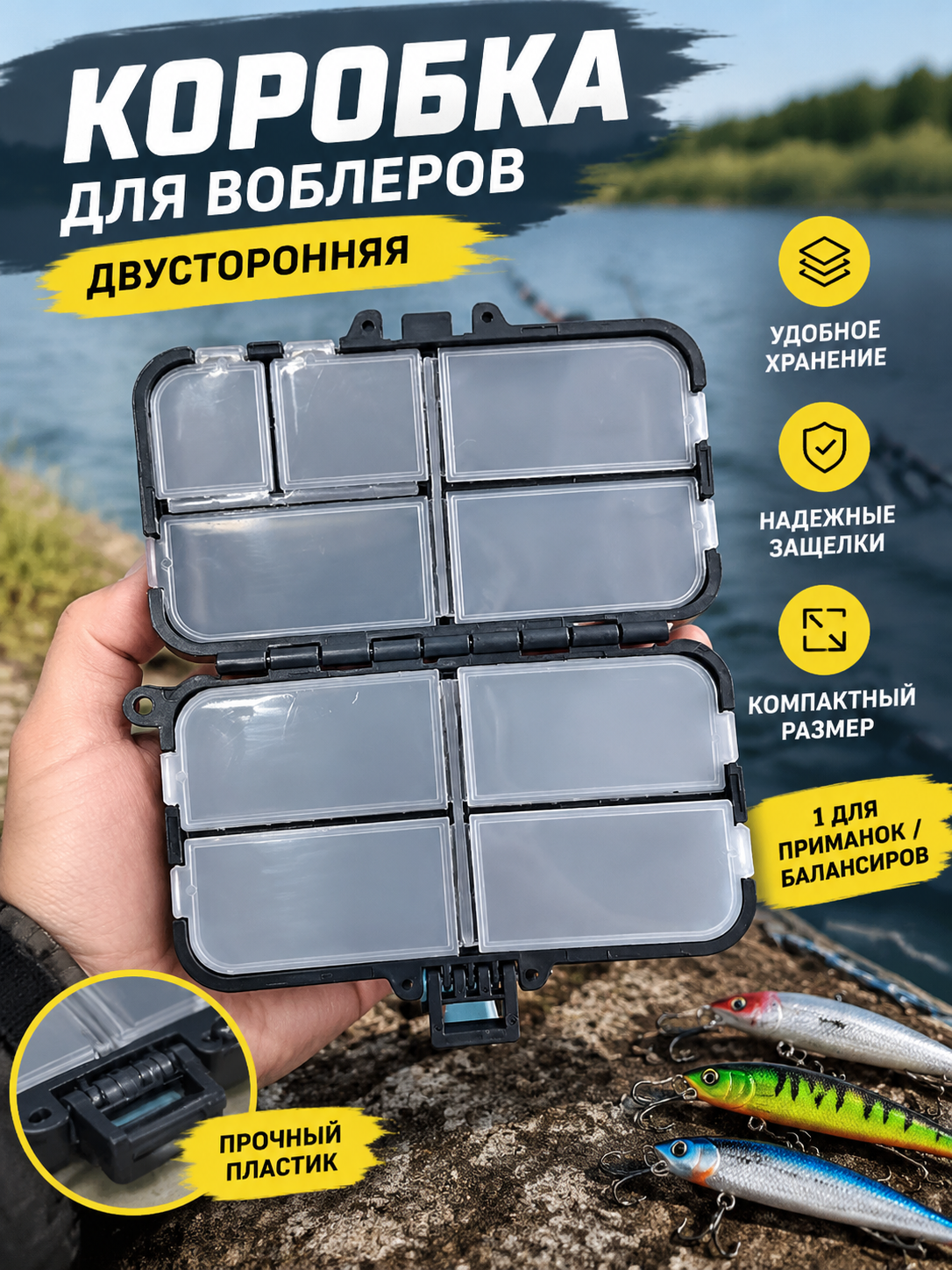 Коробка для воблеров двусторонняя, 1 для приманок / балансиров.