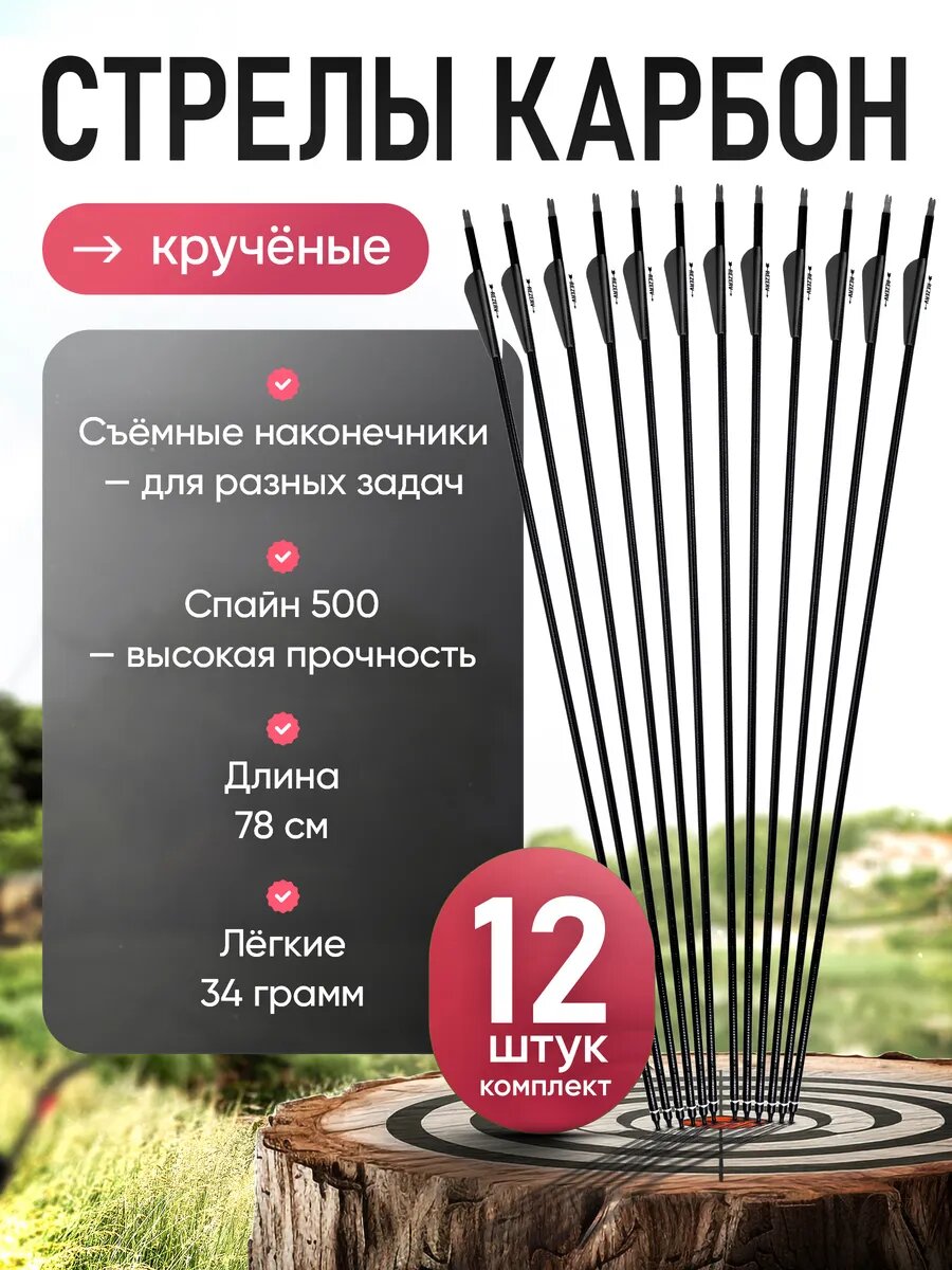 Стрелы лучные крученые для охоты 12 шт