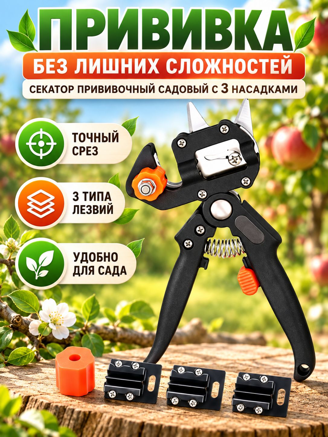 Секатор универсальный садовый инструмент с тремя лезвиями