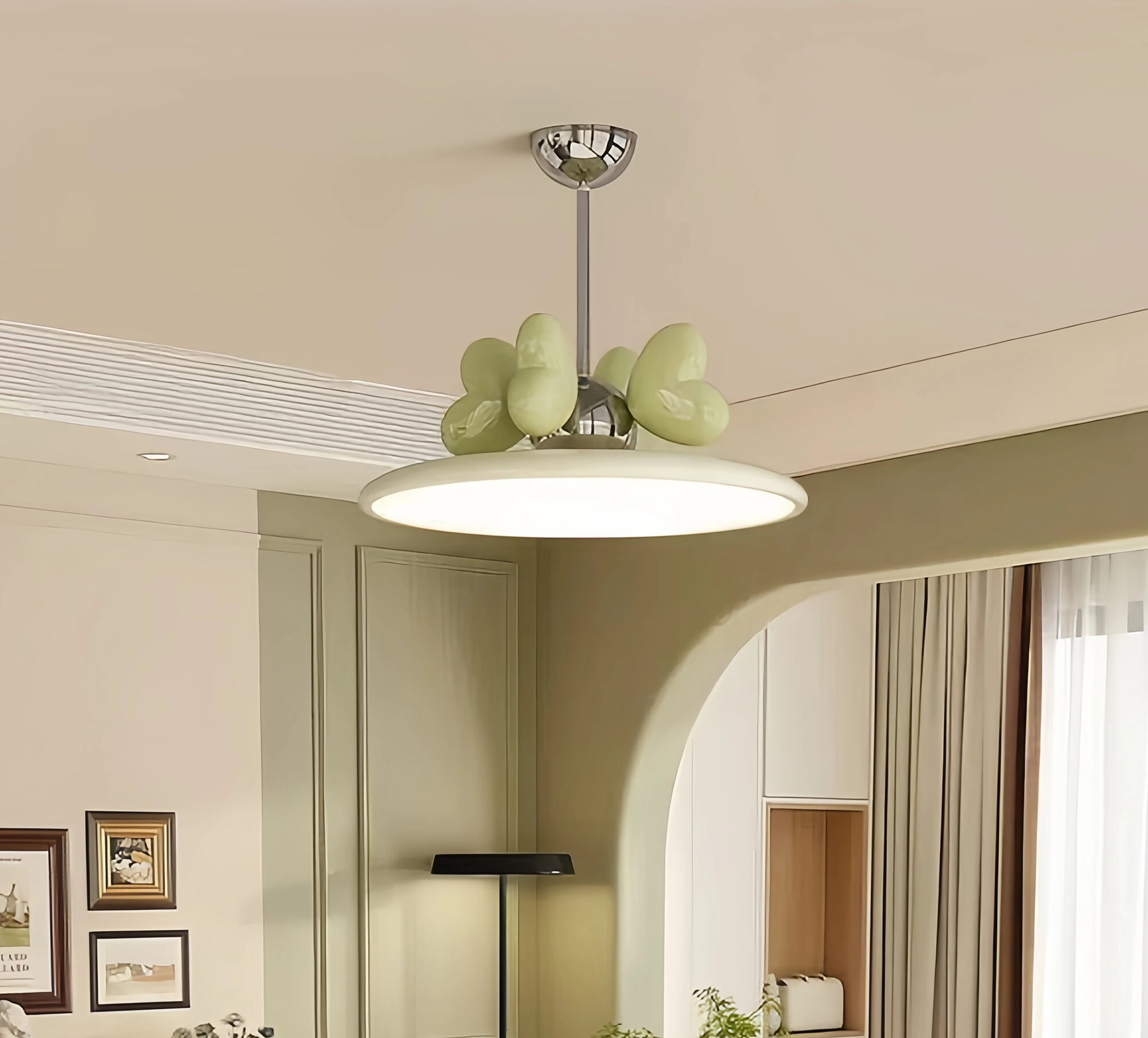 Люстра Clear Lighting, LED, 3 цвета, управление пультом, бежевый плафон, зелёные сердца，40cm
