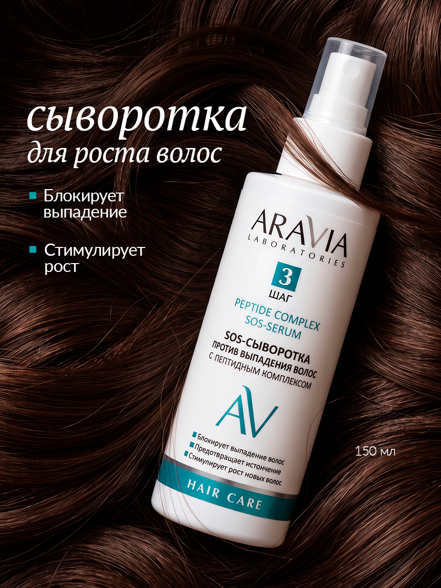 ARAVIA Laboratories Сыворотка для роста волос против выпадения с пептидами и гиалуроновой кислотой Peptide Complex SOS-Serum, 150 мл