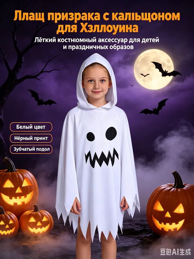 Призрачный накидкаплащ с капюшоном для Хэллоуина, универсальный размер для мужчин и женщин, костюм для косплея, тематических вечеринок и к