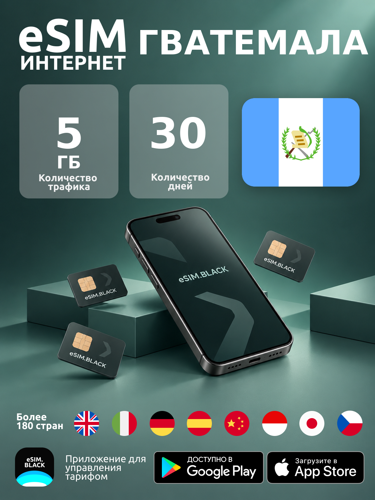 Гватемала/30 дней/5 ГБ - eSIM для мобильного интернета ( iPhone | Android ).