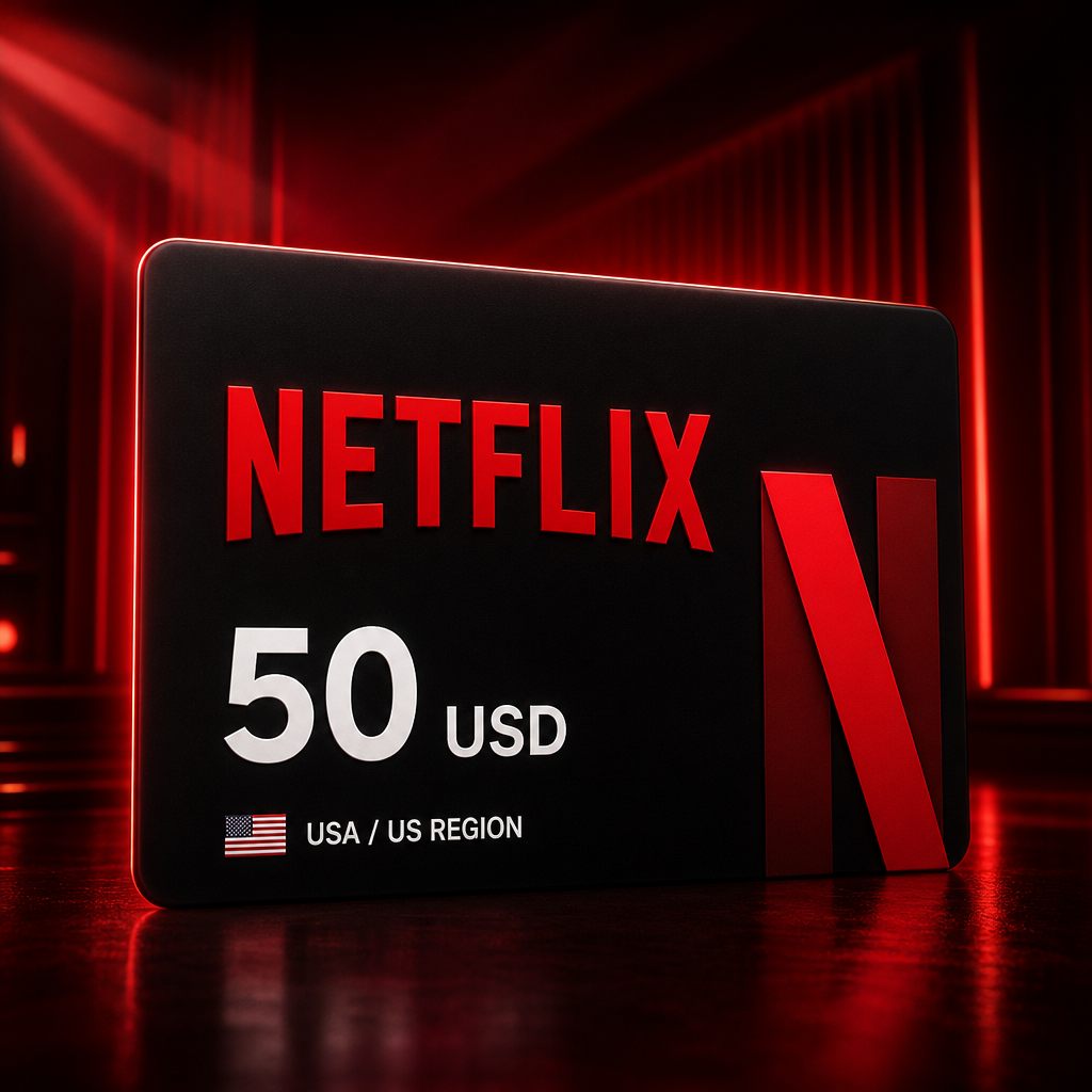 Netflix USA — подарочная карта 50 USD, цифровой код для оплаты подписки