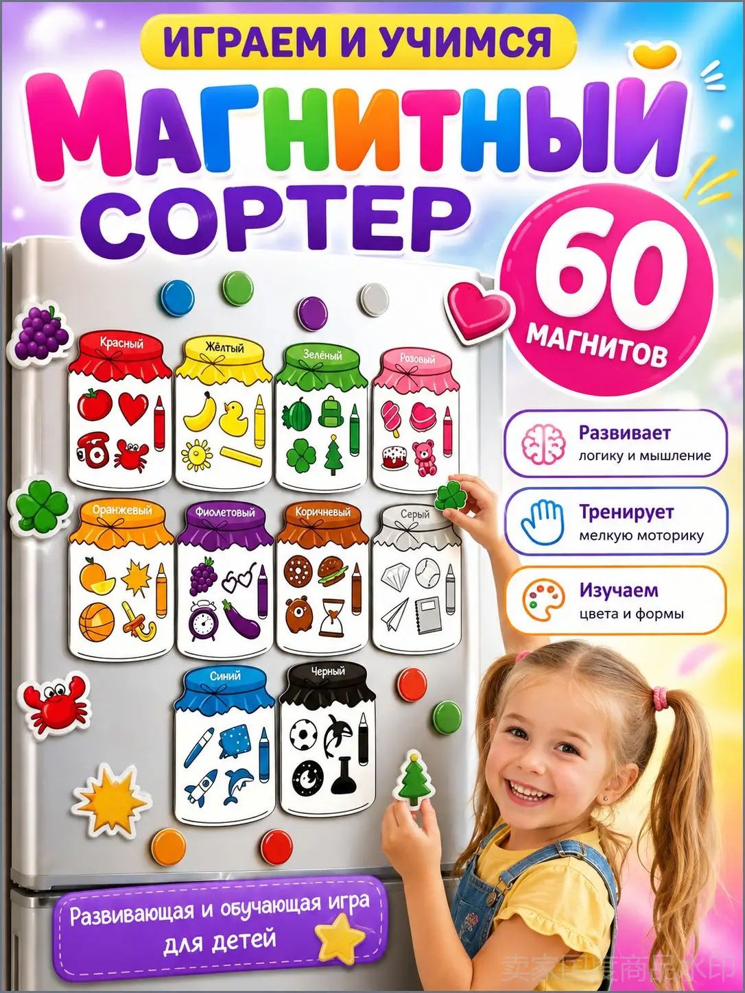 Магнитный набор сортер банки на холодильник для малышей, магнитная игра для малышей, развивающие игрушки