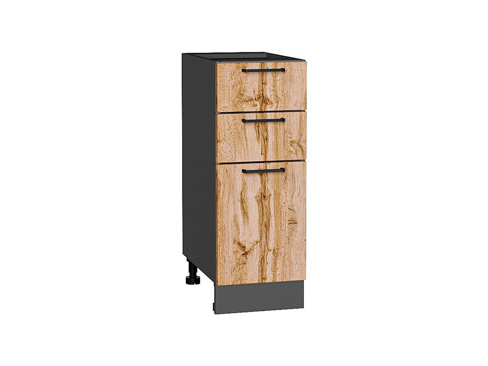 VVT Шкаф нижний с 3-мя ящиками Флэт Graphite, Wotan Oak 2S, 300 В*Ш*Г 816*300*478, фасад ЛДСП Wotan Oak 2S, корпус Graphite Wotan Oak 2S