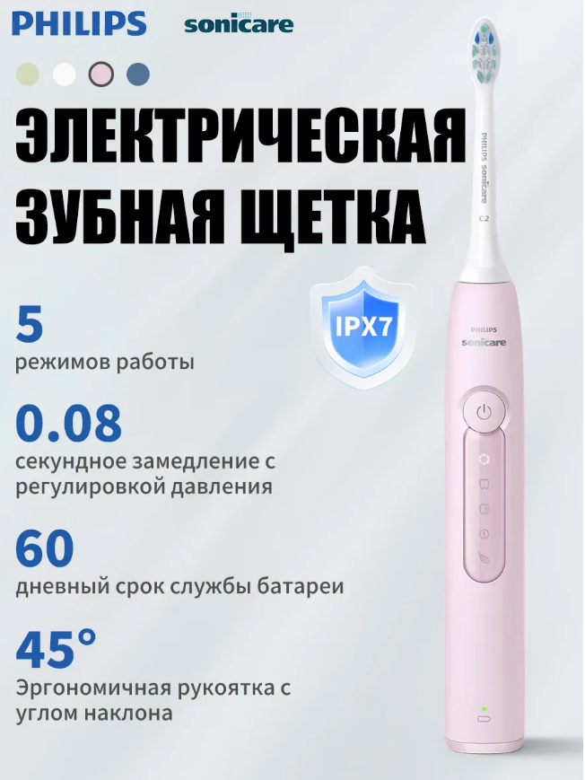 Электрическая зубная щётка Philips Sonicare 5300 series HX5171 розовая, 5 режимов, таймер, датчик давления, сменные насадки, версия CN