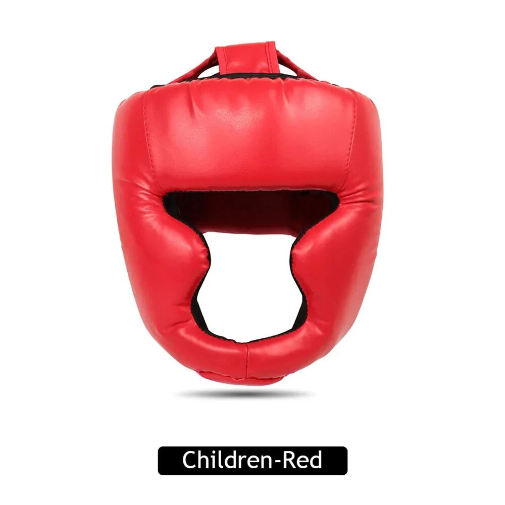 Кожаный боксерский шлем Muay Thai для взрослых и детей Красный, Children-Red