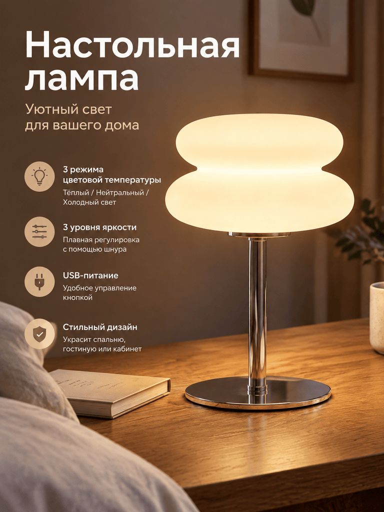 Настольная лампа в форме макаруна, белая, с регулировкой яркости и цветовой температуры