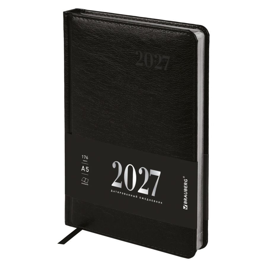 Ежедневник датированный 2027, А5, 138х213 мм, BRAUBERG "Impression", под кожу, черный