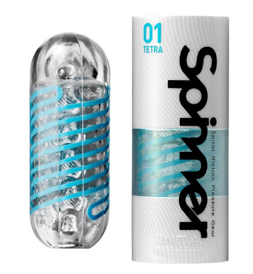 TENGA SPINNER Tetra мастурбатор с вибрацией, длина 13 см, диаметр 4.5 см, прозрачный голубой ТПЭ пластик