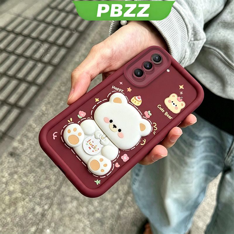 Чехол PBZZ для Samsung S23 Plus с объемным мишкой и подставкой, силиконовый противоударный бампер, милый дизайн JTXXZJ03
