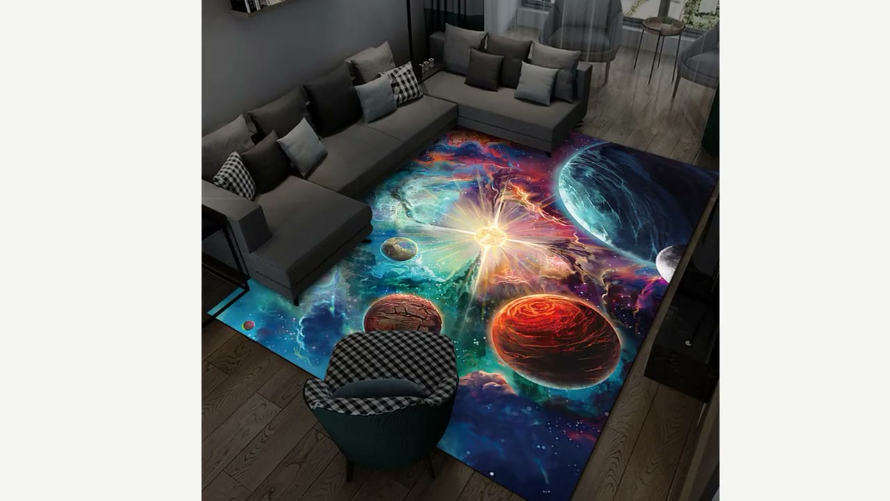 Ковер прямоугольный 120x80 см, космос, вселенная, планета, 3D эффект, букле, латекс, машинный — фото 1
