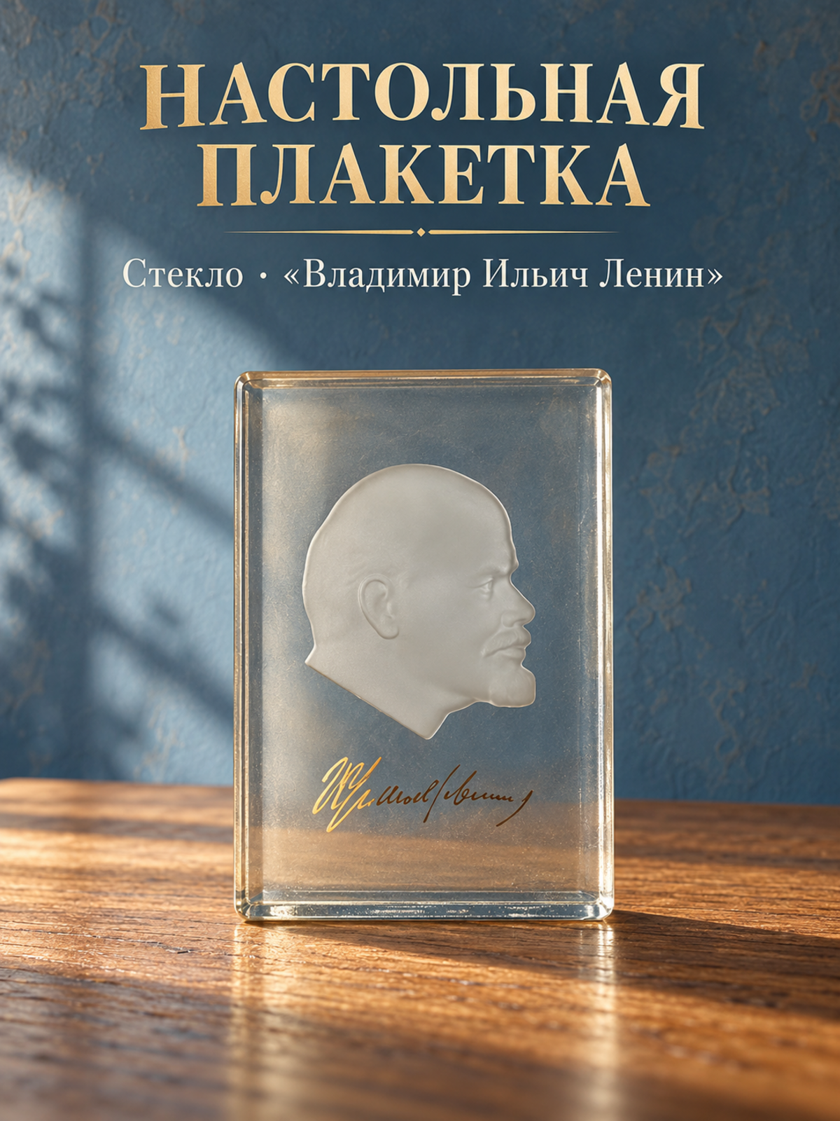 Плакетка сувенирная настольная - Владимир Ильич Ленин - Аэрофлот - Стекло - СССР 1970-е годы