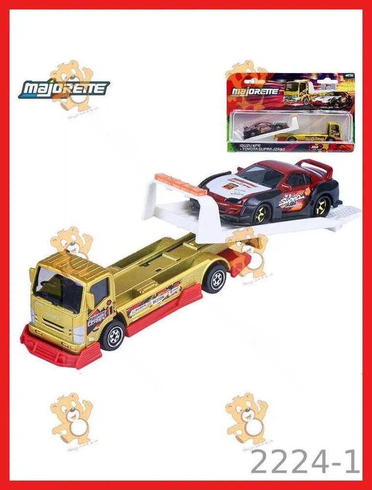 Машинка Majorette JDM Legends Tuning Transporter Isuzu NPR + Toyota Supra JZA80 /1:64 Scale