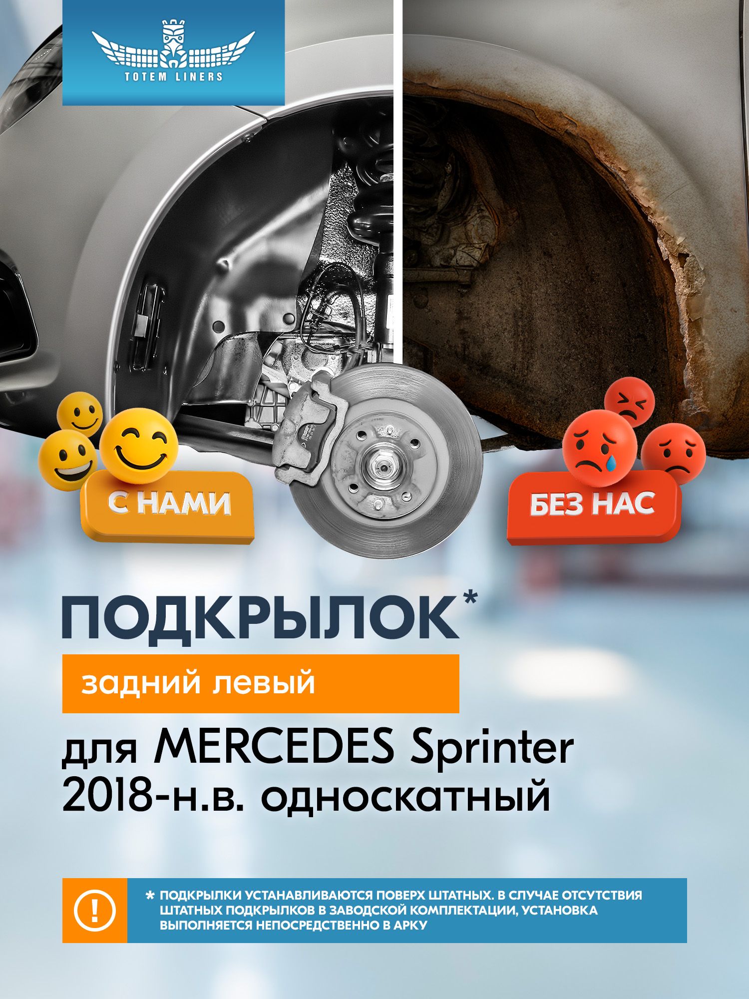 Подкрылок для MERCEDES Sprinter 2018 - односкатный (задний левый) / Мерседес Бенц Спринтер