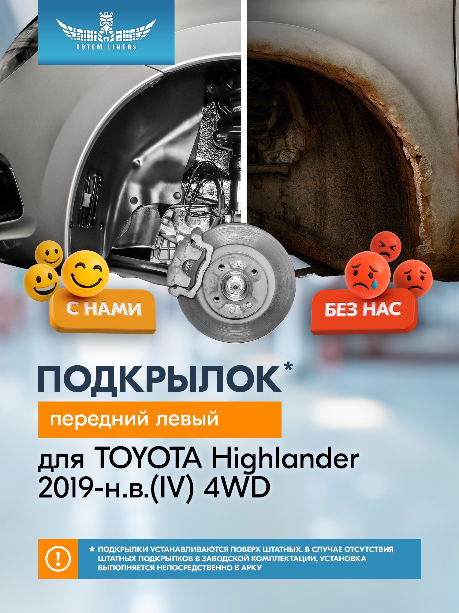 Подкрылок для TOYOTA Highlander 2019-н. в. (IV) передний левый (Тойота Хайлендер) Внедорожник 5 дв. 4WD - TOTEM
