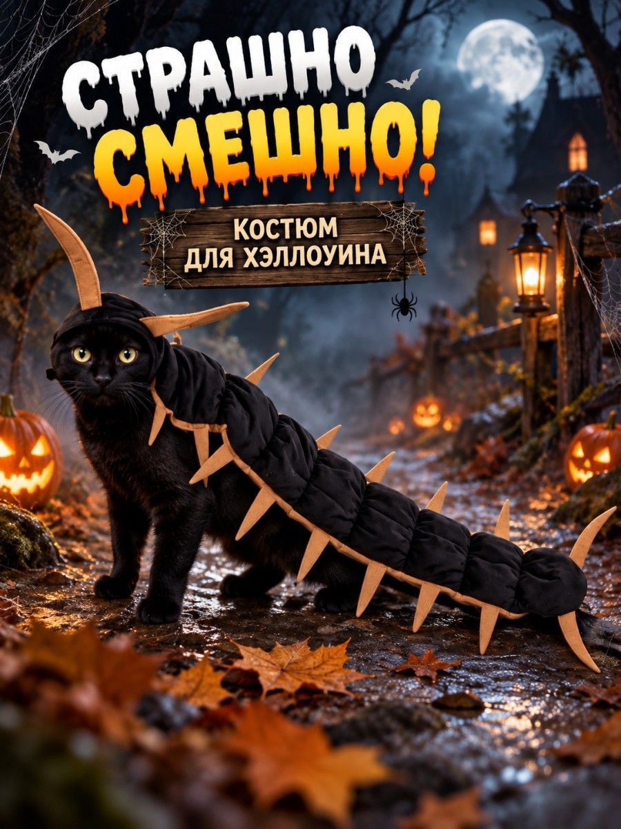 Костюм сороконожка для кошки на Хэллоуин, карнавальный образ гигантской многоножки