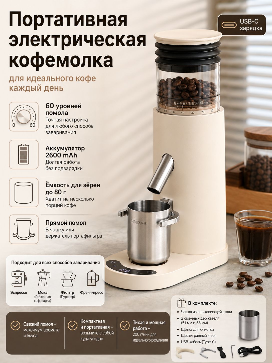 Кофемолка эспрессо, moka, фильтр кофе, френч пресс и другие варианты
