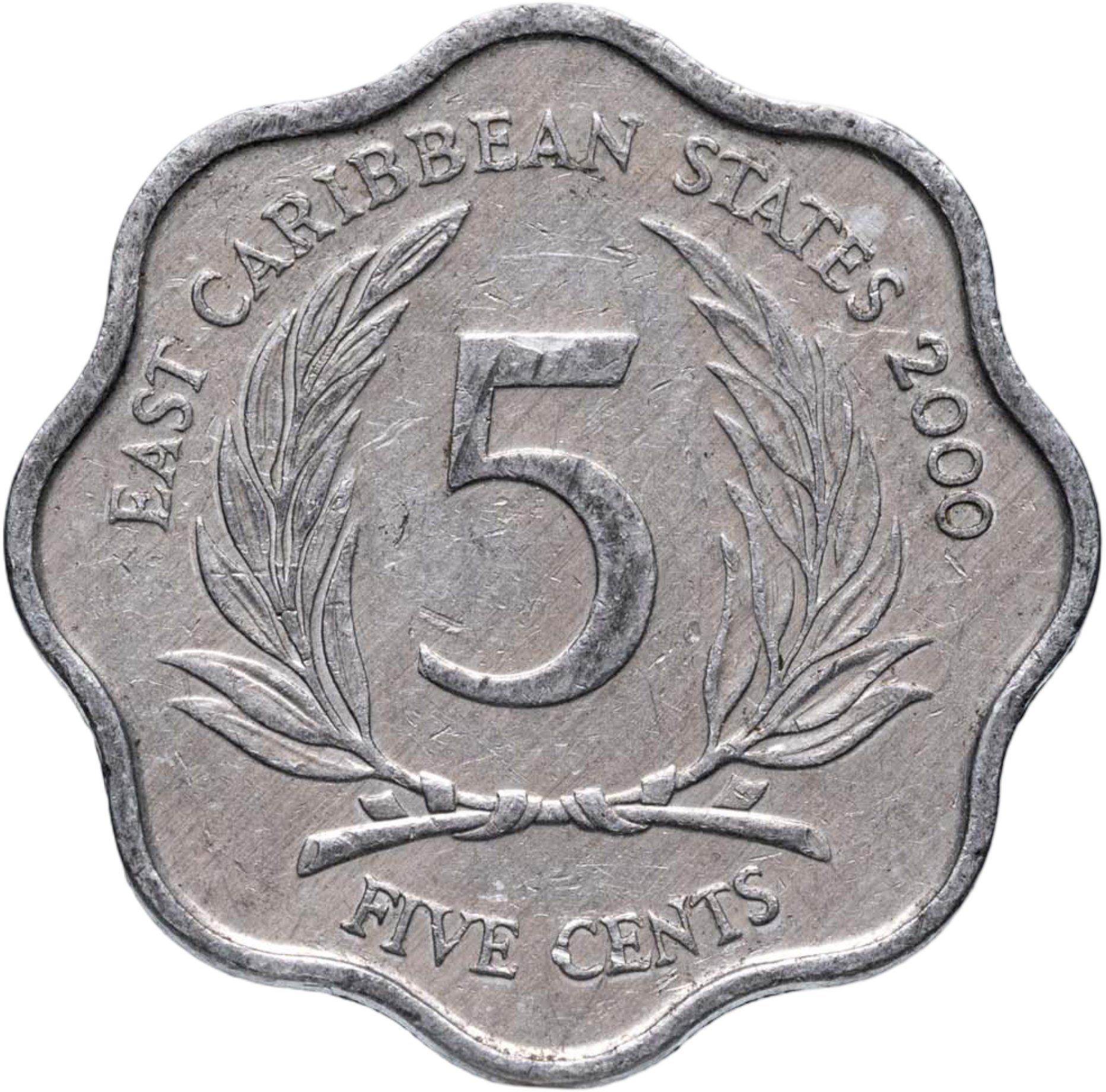 Восточные Карибы 5 центов cents 2000, Алюминий, в сохранности XF