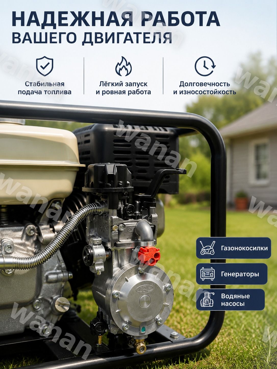Карбюратор газ-бензин для двигателей 168F/170F (GX160/GX200); двухтопливный, для генераторов, мотоблоков и мотопомп 1.5-3.5 кВт, экономия топлива.