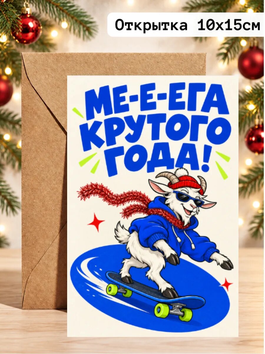 Открытка прикол Новый год козы 2027 10х15