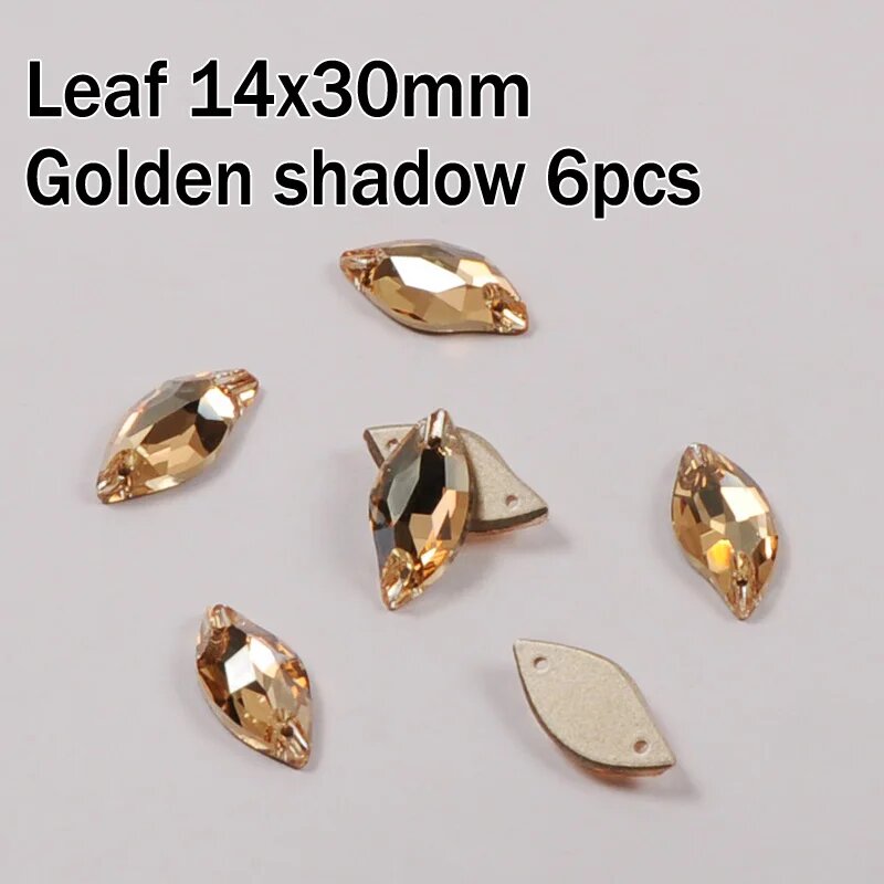 Стразы листики Golden Shadow 14x30 мм, 6 шт